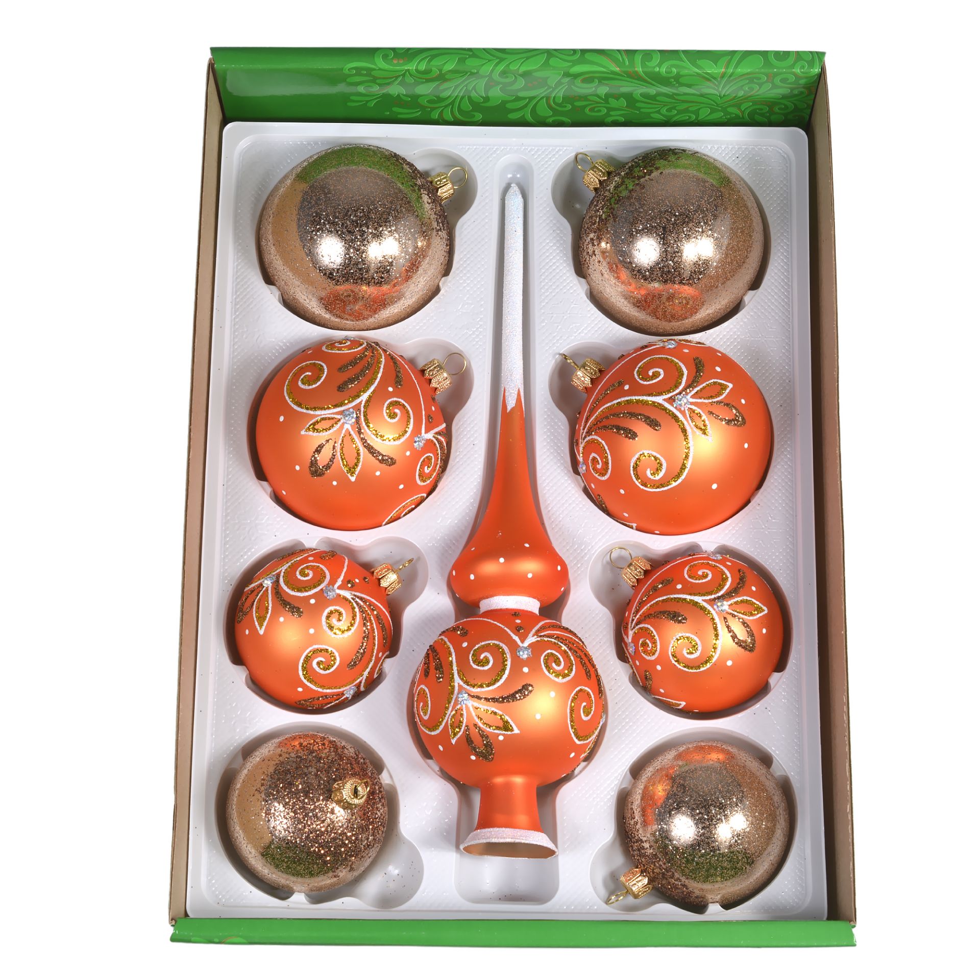 Christmas Ornaments World. Gold glass Christmas tree decorations set